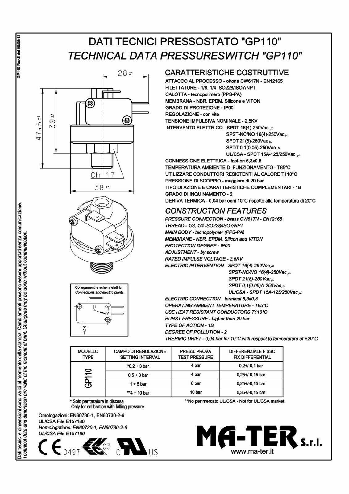 PRESSURE SWITCH MATER GP110 - MEGATRUST SHOP